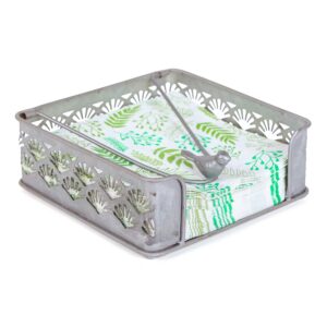 nikky home farmhouse rustic flat napkin holder, galvanized metal napkin caddy with bird weight ball