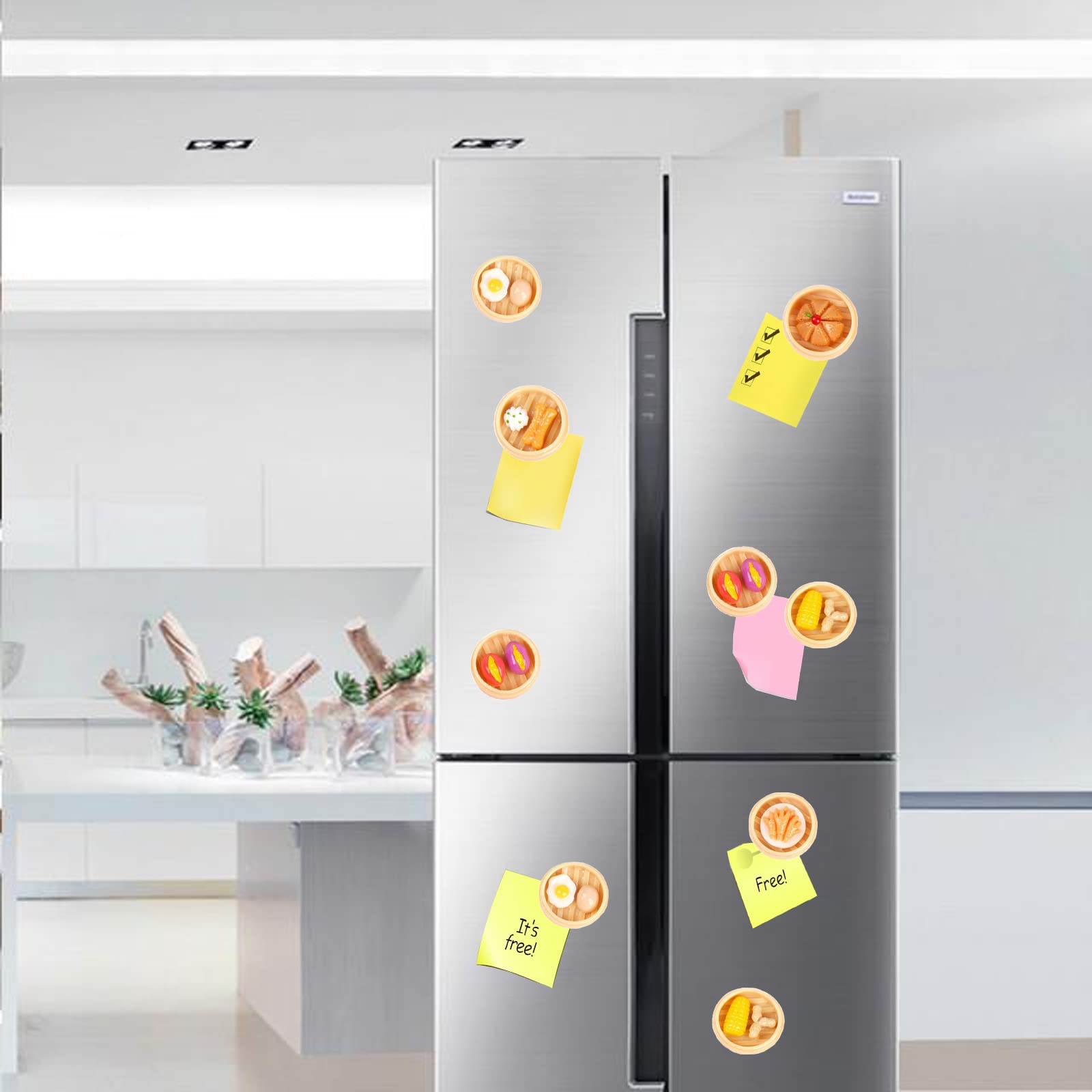 6 Pcs Cute Magnets Funny Fridge Magnets, Food Steamer Refrigerator Magnets, Fridge Magnets 3D Resin Magnets for Office Whiteboard, Kitchen Decorations+100 Sheets/Pad Self-Stick Note Pads