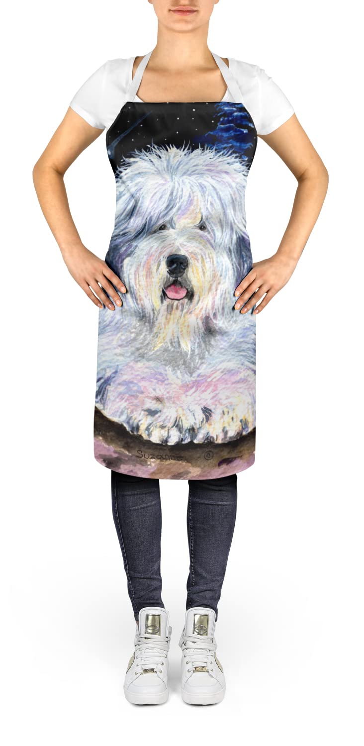 Caroline's Treasures SS8443APRON Starry Night Old English Sheepdog Apron Cooking Kitchen Server Baking Crafts Gardening for Adult Women Men, Unisex, Large, Multicolor