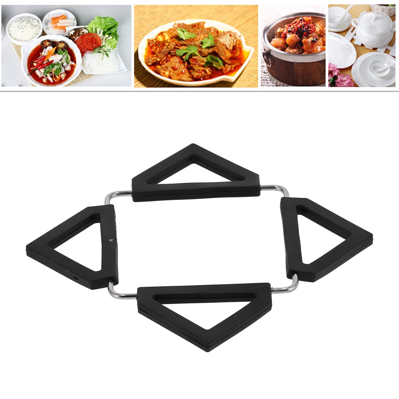 Silicone Trivet Mat Stainless Steel Hot Pot Holder Non‑Slip Coasters Heat Insulation Bowl Mats Foldable Table Pad Tableware Placemat for Hot Pans Bowls Food Grade Non‑Slip Silicone(Black)