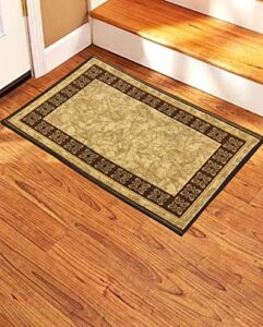 stair treads non-slip landing mat- skid resistant rubber back landing rug - beautiful design landing mat for bottom of stairs - floormat - doormat (20" x 30") mixed beige floral