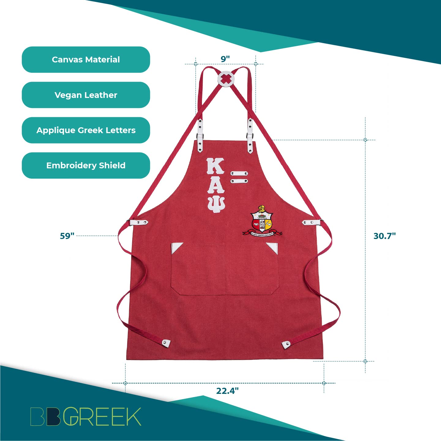 BBGreek Kappa Alpha Psi Official Vendor - Canvas and Vegan Leather Apron - Fraternity Paraphernalia