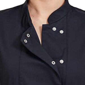 Women's Snap Buttons Chef Coat Short Sleeves Chef Jacket Hotel Restaurant Lightweight Chef Uniform - Black