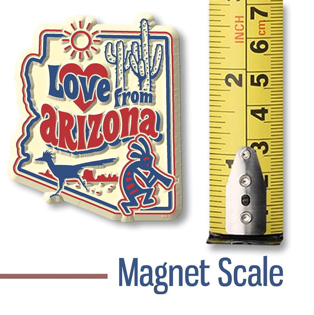 Love from Arizona Vintage State Magnet by Classic Magnets, Collectible Souvenirs Made in The USA, 2.1" x 2.5"