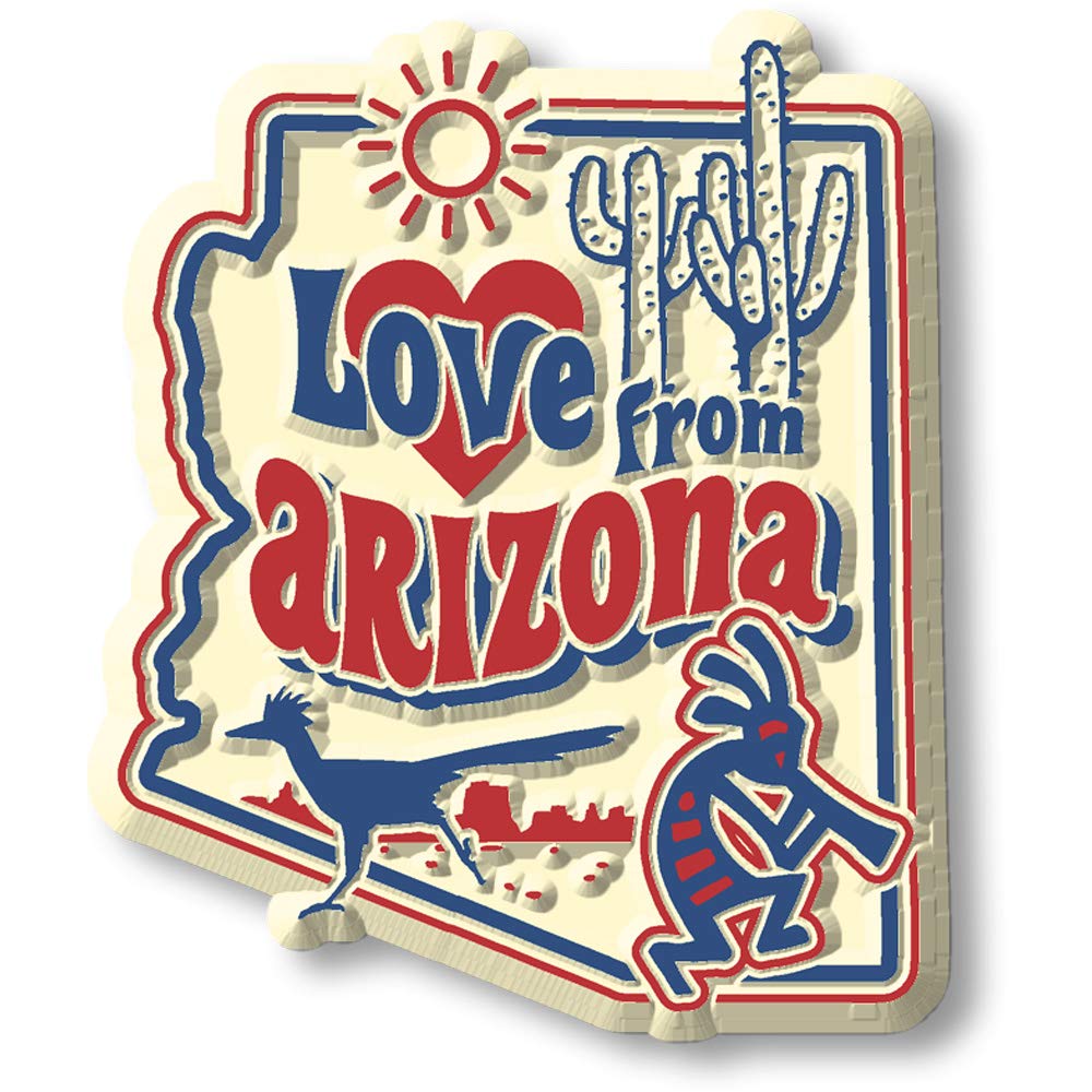 Love from Arizona Vintage State Magnet by Classic Magnets, Collectible Souvenirs Made in The USA, 2.1" x 2.5"