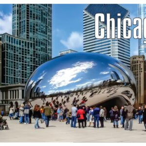 Chicago Bean, Cloud Gate, City, Skyline, Millennium Park, Illinois, Souvenir Magnet 2 x 3 Fridge Magnet