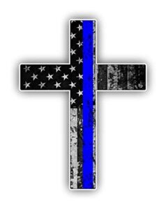 magnet thin blue line cross usa flag american flag magnetic vinyl bumper sticker sticks to any metal fridge, car, signs 5"