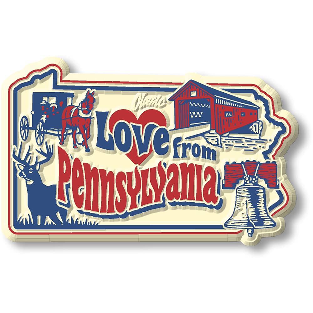 Love from Pennsylvania Vintage State Magnet by Classic Magnets, Collectible Souvenirs Made in The USA, 2.8" x 1.7"