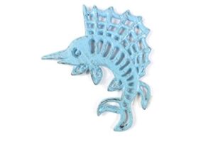 rustic light blue cast iron marlin trivet 8" - sea life decor - coastal living