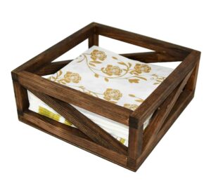 owlgift rustic brown flat napkin holder solid wood for kitchen table and countertops, christmas napkin holder farmhouse style and décor for house, office, restaurant, hotel, café, bar