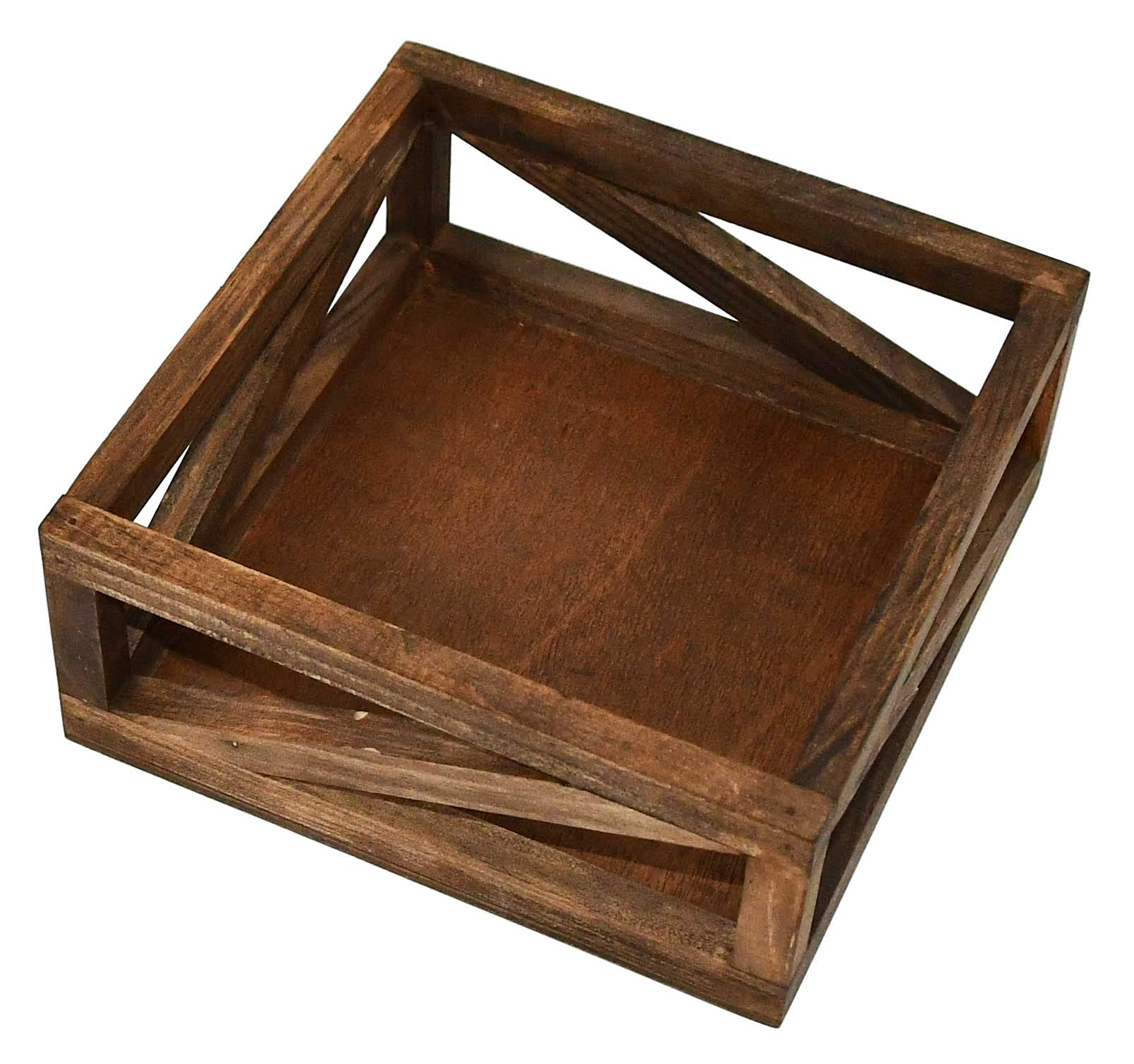 OwlGift Rustic Brown Flat Napkin Holder Solid Wood for Kitchen Table and Countertops, Christmas Napkin Holder Farmhouse Style and Décor for House, Office, Restaurant, Hotel, Café, Bar