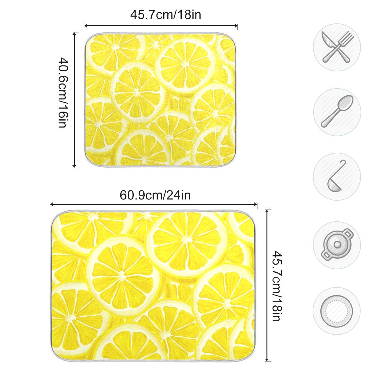 Yellow Lemon Dish Drying Mat for Kitchen Countertops Sinks Drying Mat Absorbent Heat Resistant Dishes Drainer Pad 16 x 18 Inch