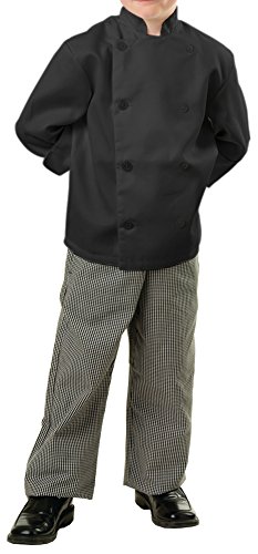 KNG Childrens Classic Long Sleeve Chef Coat,Black,Large