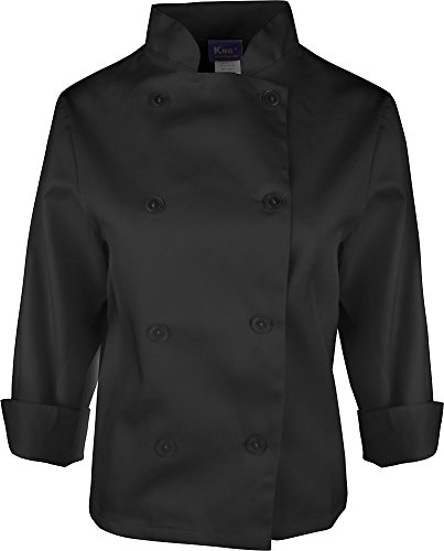 KNG Childrens Classic Long Sleeve Chef Coat,Black,Large