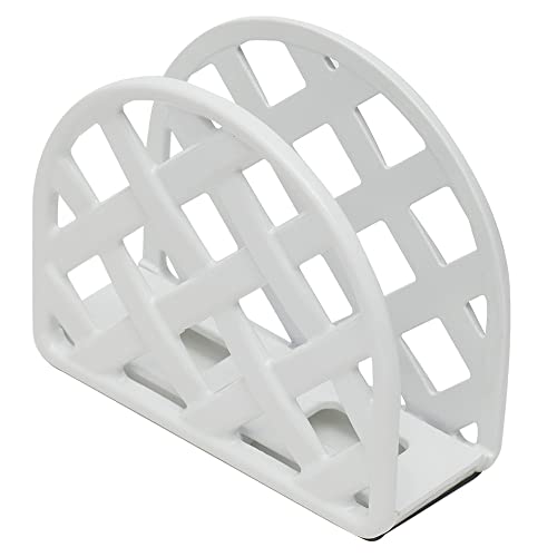 Home Basics Weave Freestanding Cast Iron Napkin Holder | Rubber Feet | Enamel Coating | Great for Cloth or Paper Napkin (White)