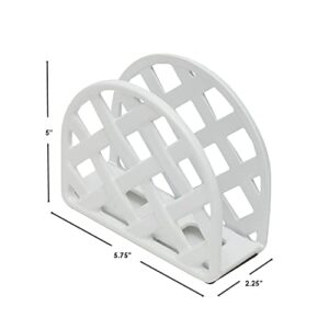 Home Basics Weave Freestanding Cast Iron Napkin Holder | Rubber Feet | Enamel Coating | Great for Cloth or Paper Napkin (White)