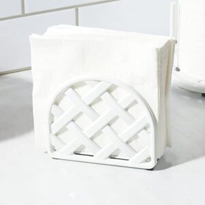 Home Basics Weave Freestanding Cast Iron Napkin Holder | Rubber Feet | Enamel Coating | Great for Cloth or Paper Napkin (White)