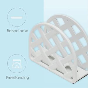 Home Basics Weave Freestanding Cast Iron Napkin Holder | Rubber Feet | Enamel Coating | Great for Cloth or Paper Napkin (White)