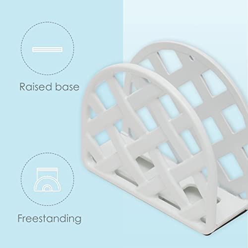 Home Basics Weave Freestanding Cast Iron Napkin Holder | Rubber Feet | Enamel Coating | Great for Cloth or Paper Napkin (White)