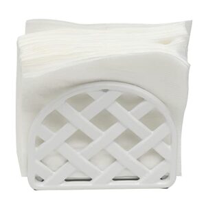 Home Basics Weave Freestanding Cast Iron Napkin Holder | Rubber Feet | Enamel Coating | Great for Cloth or Paper Napkin (White)