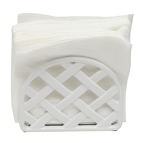 Home Basics Weave Freestanding Cast Iron Napkin Holder | Rubber Feet | Enamel Coating | Great for Cloth or Paper Napkin (White)