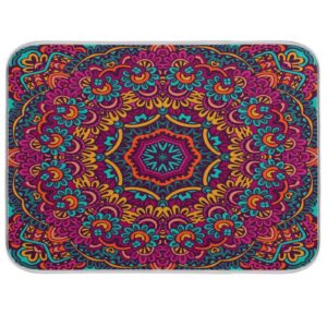 oarencol boho ethnic dish drying mat bohemian mandala paisley large kitchen counter reversible microfiber dishes drainer mat 18 x 24 inch