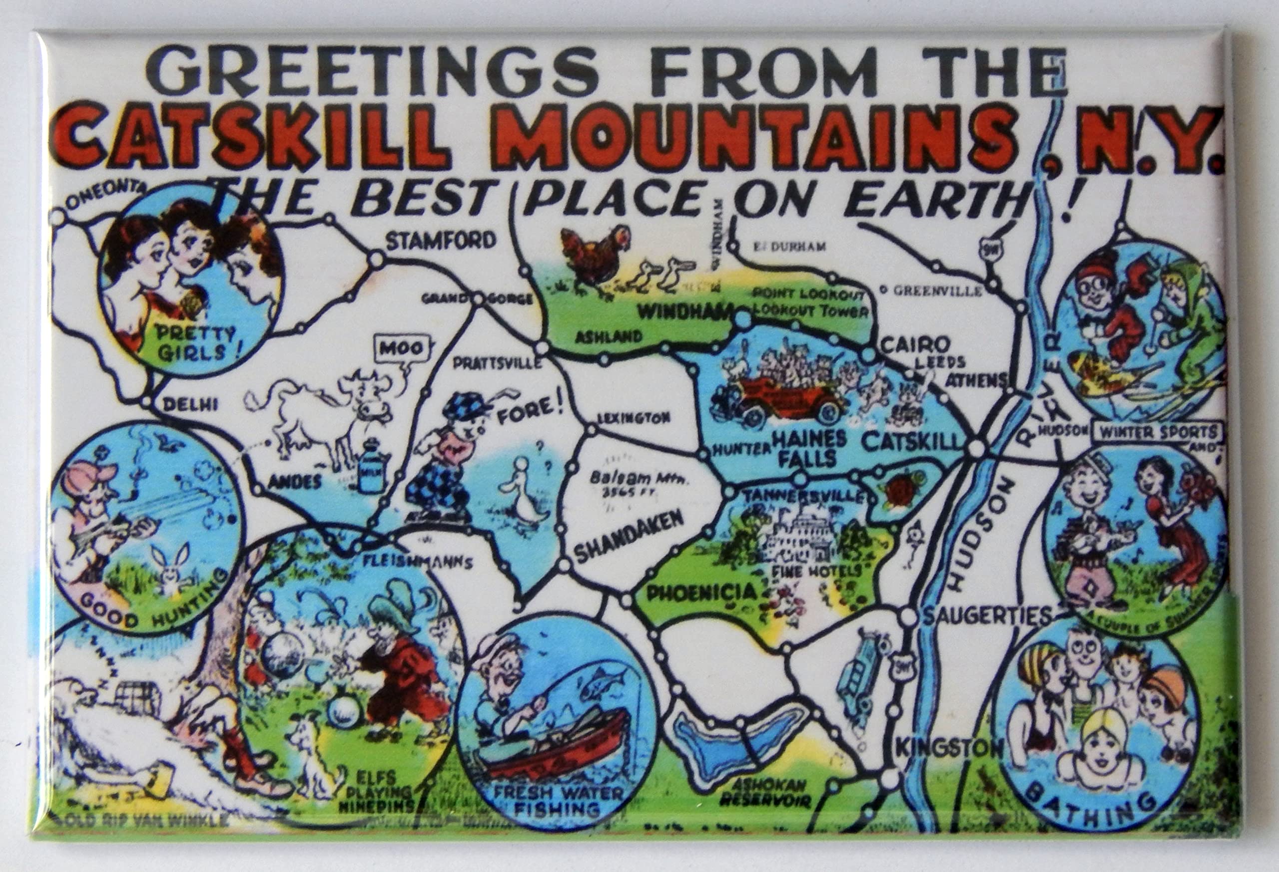 Greetings from Catskill Mountains Map Fridge Magnet (1.75 x 2.75 inches)