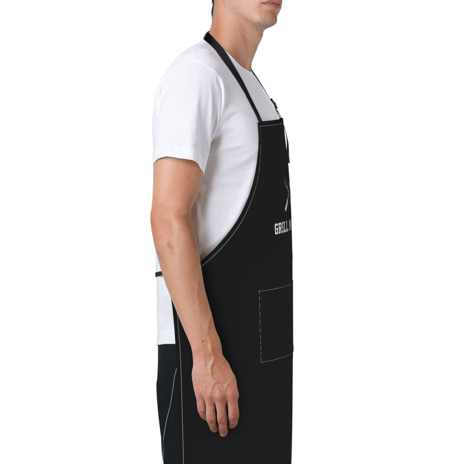 wodealmug Mens Grill Master Apron Adjustable Neck Kitchen Bib Cook Apron With Pocket For Cooking Baking Gardening