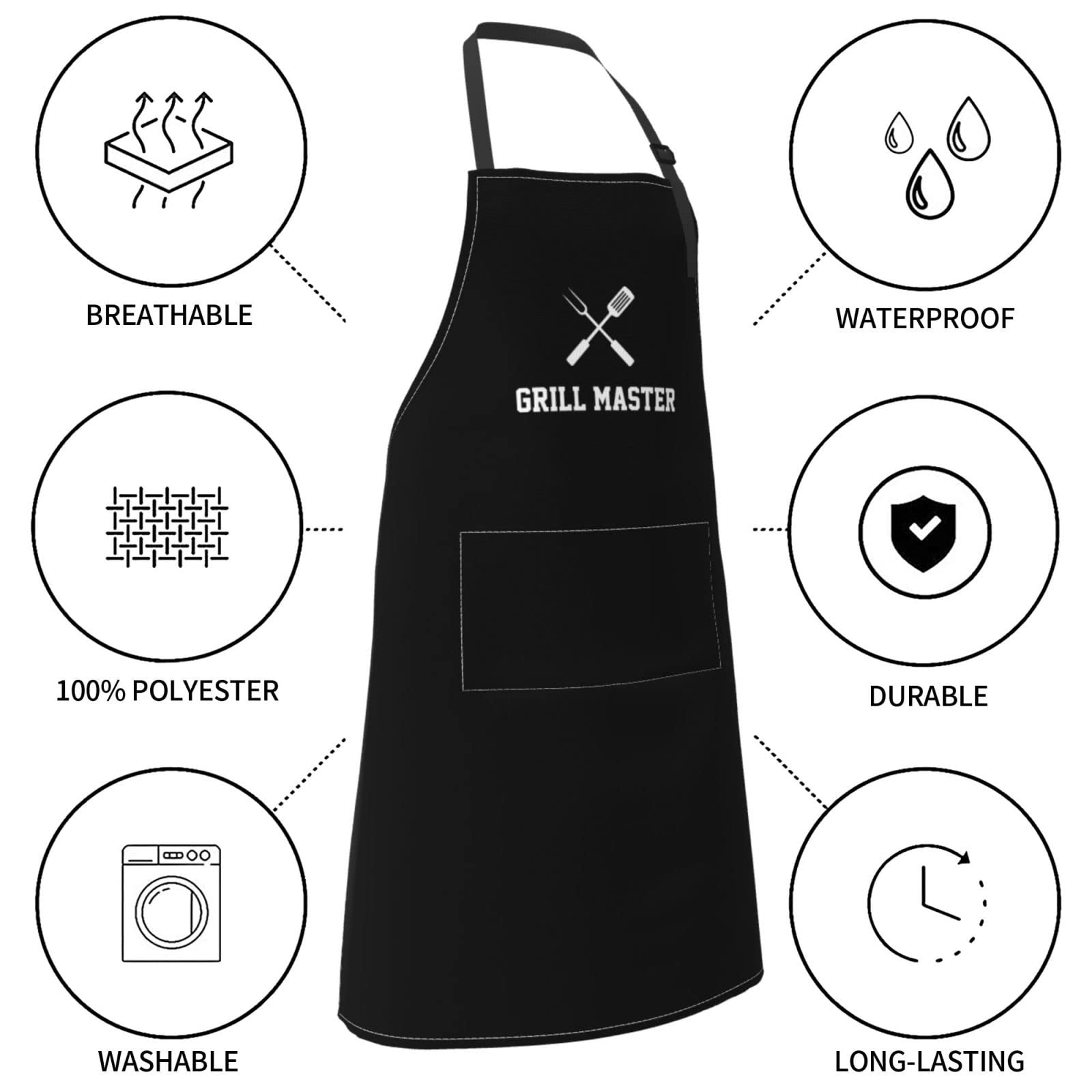 wodealmug Mens Grill Master Apron Adjustable Neck Kitchen Bib Cook Apron With Pocket For Cooking Baking Gardening