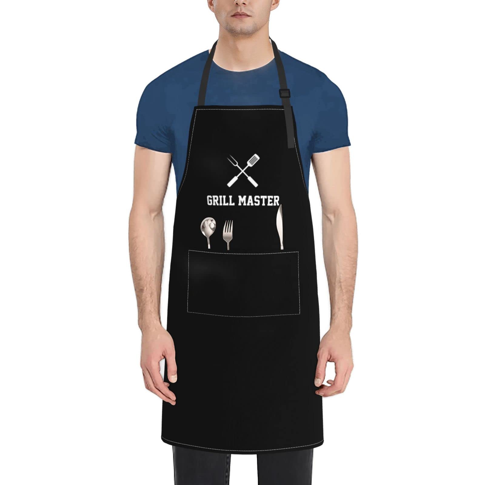 wodealmug Mens Grill Master Apron Adjustable Neck Kitchen Bib Cook Apron With Pocket For Cooking Baking Gardening