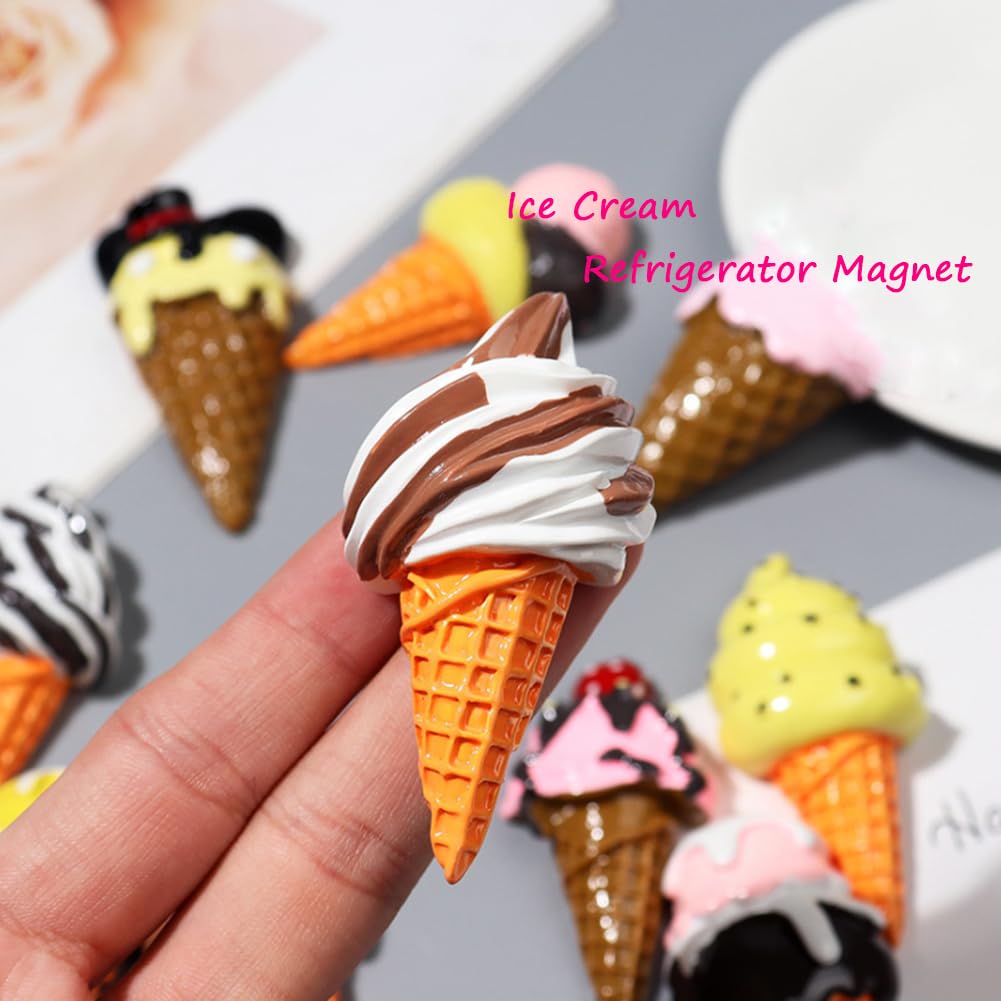 12 Pcs Ice Cream Refrigerator Magnet,Ice Cream Refrigerator Magnetic Sticker 3D Resin Ice Cream Refrigerator Magnets Decorative Fridge Magnets for Kitchen Home Decoration Office Whiteboard