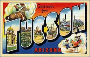 magnet 3x5 inch vintage greetings from tucson sticker (old postcard art logo az) magnetic vinyl bumper sticker sticks to any metal fridge, car, signs