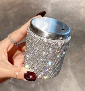 luckymao bling toothpick holder bling portable pill container silver glitter sparkle toothpick dispenser glass rhinestone toothpick holder seasoning bottle for home living room