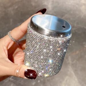 LuckyMao Bling Toothpick Holder Bling Portable Pill Container Silver Glitter Sparkle Toothpick Dispenser Glass Rhinestone Toothpick Holder Seasoning Bottle for Home Living Room