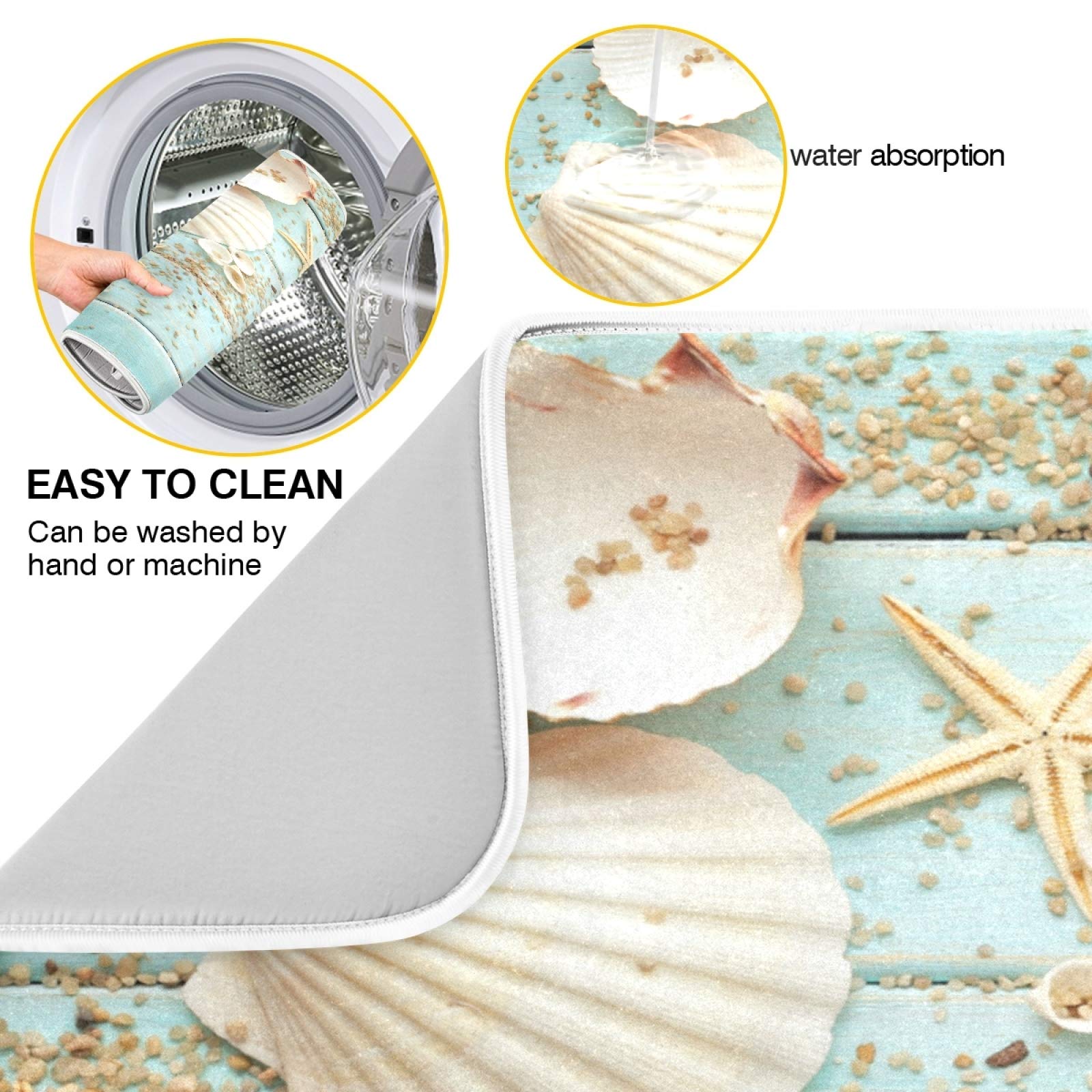 Kcldeci Summer Seashell Starfish On Wooden Dish Drying Mat 18x24 inch Dish Drying Pad Dish Drainer Mat Dish Mat Kitchen Counter Mat