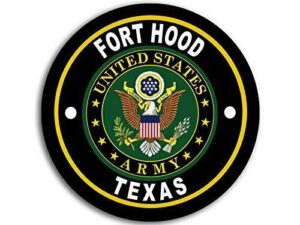 magnet 4x4 inch round fort hood army base sticker (logo insignia emblem tx) magnetic vinyl bumper sticker sticks to any metal fridge, car, signs