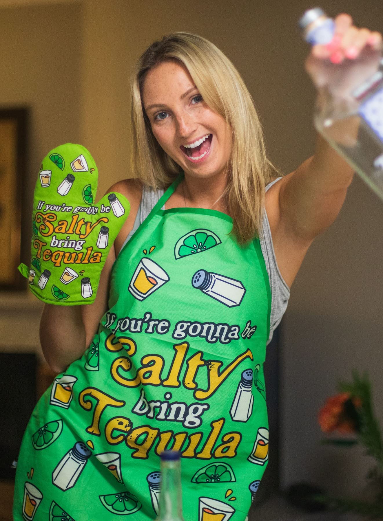 Crazy Dog T-Shirts If You're Gonna Be Salty Bring Tequila Apron Funny Drinking Margarita Kitchen Smock Funny Graphic Kitchenwear Cinco De Mayo Funny Food Novelty Cookware Green Apron