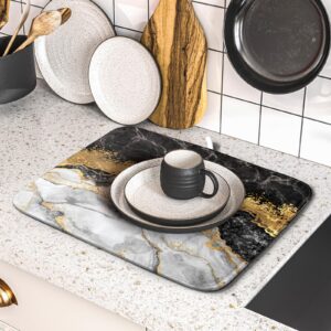 Black Gray Marble Dish Drying Mat - 16 x 18 inch Microfiber Dish Mat Absorbent Drying Pad Heat Resistant Dish Drainer Mats for Kitchen Countertop