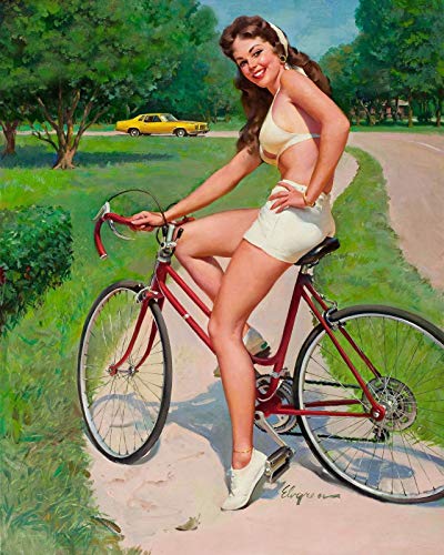 Magnet Girl On Bicycle Vintage Style Elvgren Sexy Pin-Up Girl Magnet Vinyl Magnetic Sheet for Lockers, Cars, Signs, Refrigerator 5"