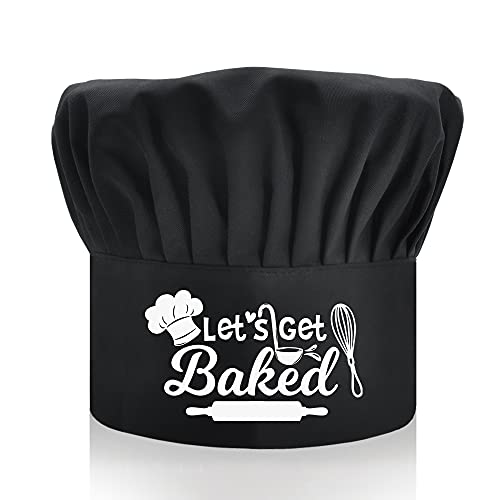 DYJYBMY Let's get Baked, Adult Adjustable Kitchen Cooking Hat with Elastic Band Chef Baker Cap, Funny BBQ Chef Hat for Men, Woman, Husband, Dad, Boyfriend or Any Friend Black