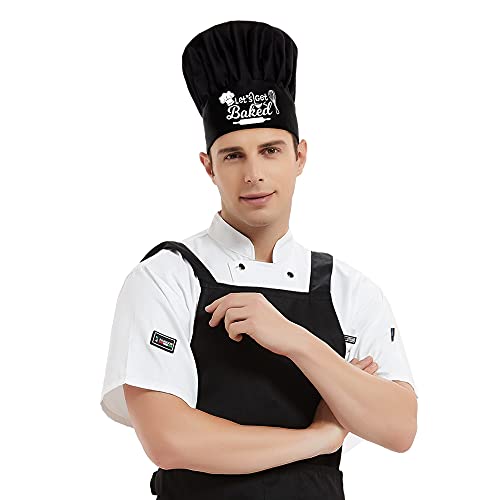 DYJYBMY Let's get Baked, Adult Adjustable Kitchen Cooking Hat with Elastic Band Chef Baker Cap, Funny BBQ Chef Hat for Men, Woman, Husband, Dad, Boyfriend or Any Friend Black