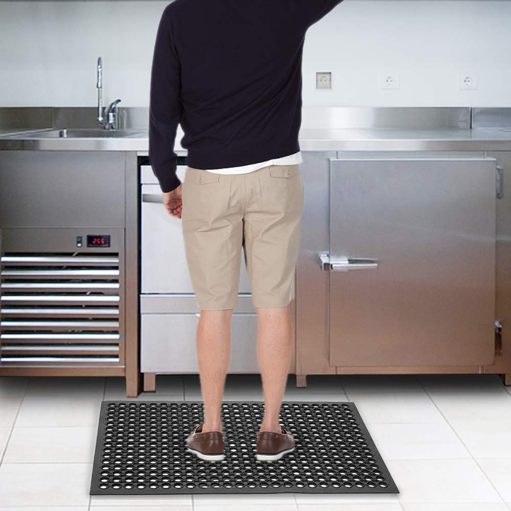 ROVSUN Rubber Floor Mat with Holes, 24''x 36'' Anti-Fatigue/Non-Slip Drainage Mat, for Industrial Kitchen Restaurant Bar Bathroom, Indoor/Outdoor Cushion (4 Packs)