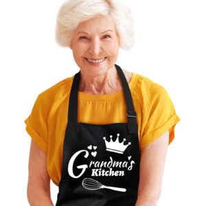 veratwo Chef Apron,Grandma's Kitchen Apron,BBQ Grilling Aprons for Grandma, Funny Crown Print Adjustable Black Apron,Gifts for Grandma's Birthday Christmas Mothers Day