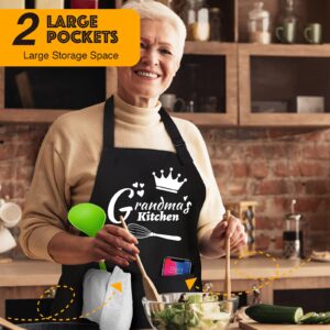 veratwo Chef Apron,Grandma's Kitchen Apron,BBQ Grilling Aprons for Grandma, Funny Crown Print Adjustable Black Apron,Gifts for Grandma's Birthday Christmas Mothers Day