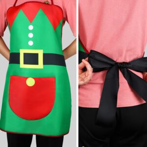 SATINIOR 4 Pieces Christmas Elf Apron and Santa Elf Hat Headbands Cute Kitchen Cooking Aprons Christmas Costume Accessories for Fancy Dress Party Thanksgiving Day Multicolor