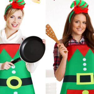 SATINIOR 4 Pieces Christmas Elf Apron and Santa Elf Hat Headbands Cute Kitchen Cooking Aprons Christmas Costume Accessories for Fancy Dress Party Thanksgiving Day Multicolor