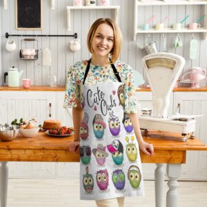 HGOD DESIGNS Owls Kitchen Apron,Cartoon Cute Owls With Hat Earphone Sticker Kitchen Aprons For Women Men For Cooking Gardening Adjustable Home Bibs,Adult Size