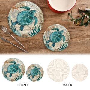 ALAZA Ocean Sea Turtle Trivets for Hot Dishes 2 Pcs,Hot Pad for Kitchen,Trivets for Hot Pots and Pans,Large Coasters Cotton Mat Cooking Potholder Set