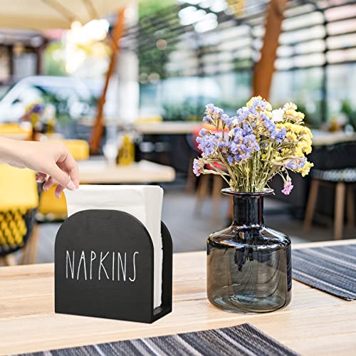 2-in-1 Salt Pepper Napkin Holder Combo, Wooden Napkin Holder for Table with Salt and Pepper Shakers Caddy, Farmhouse Rustic Napkin Holders Salt Pepper Storage Caddy for Tabletop,Kitchen