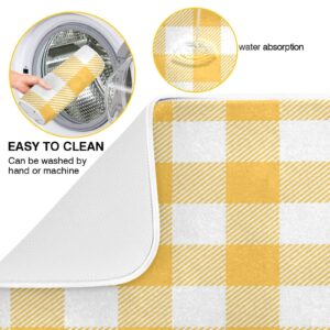 Qilmy Yellow Checked Dish Drying Mat for Kitchen Countertop, Absorbent Dry Mats for Dishes Draining Pad-18" x 24"